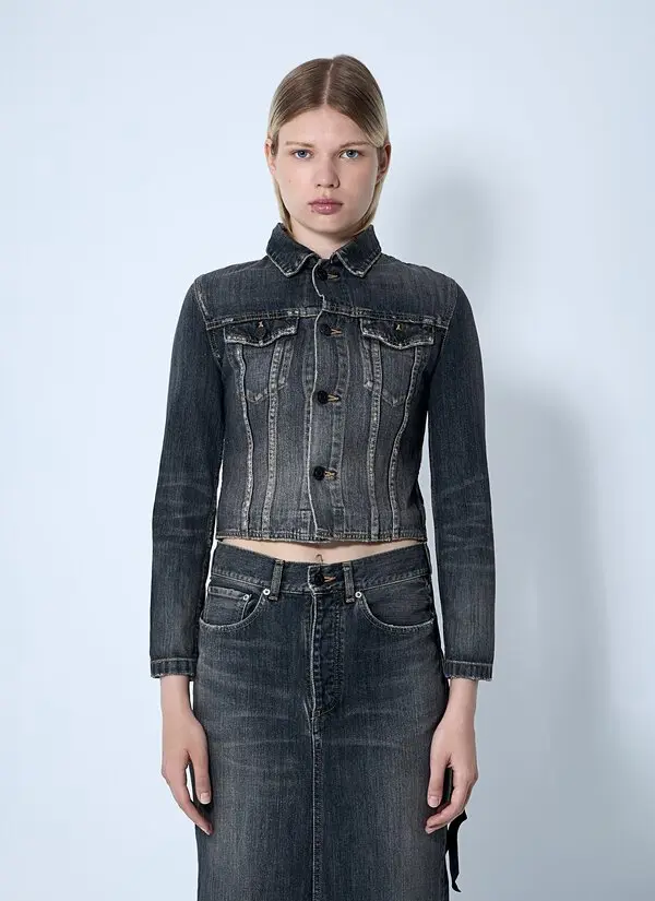 Balenciaga Lace-up Denim Jacket - Gray
