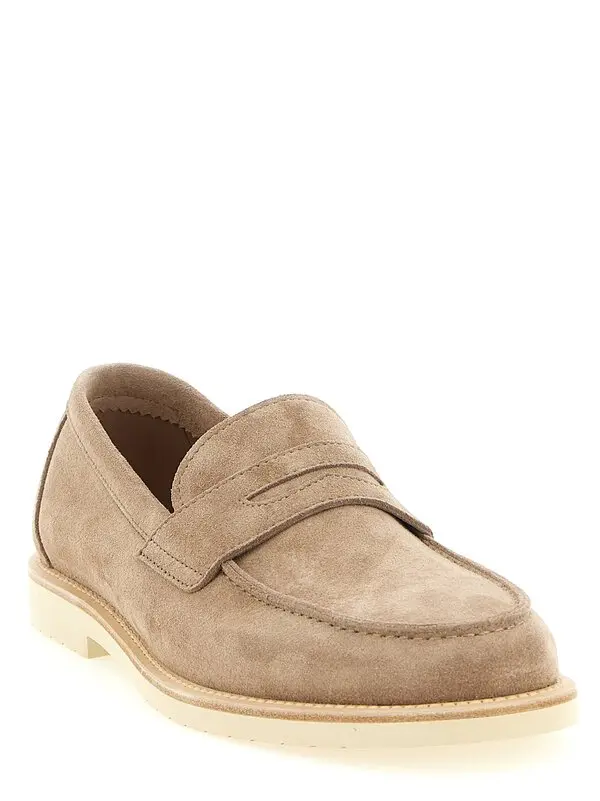 Brunello Cucinelli Suede Penny Loafers - Cream
