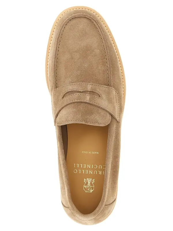 Brunello Cucinelli Suede Penny Loafers - Cream