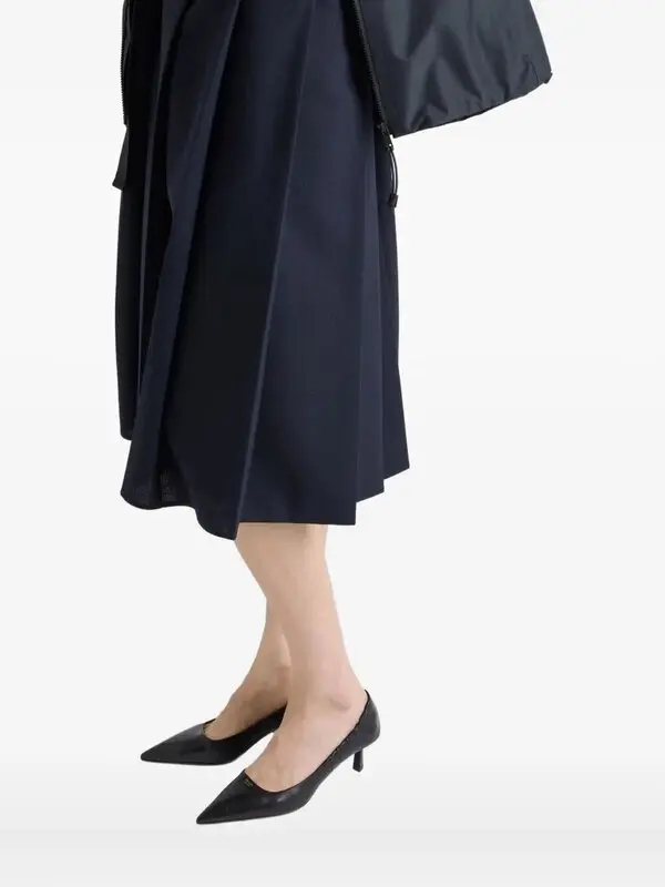 Prada Pleated Wool Skirt With Logo Buckle Belt - Multicolor