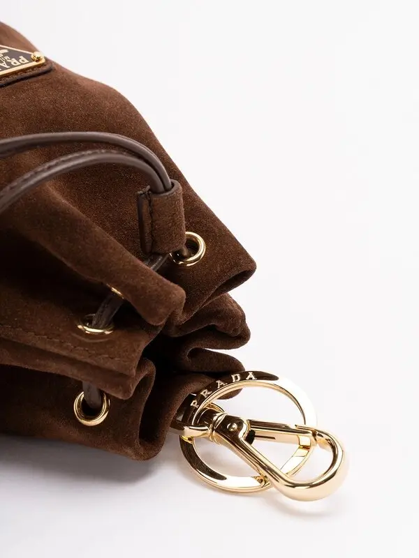 Prada Suede Drawstring Pouch With Tassel Accents