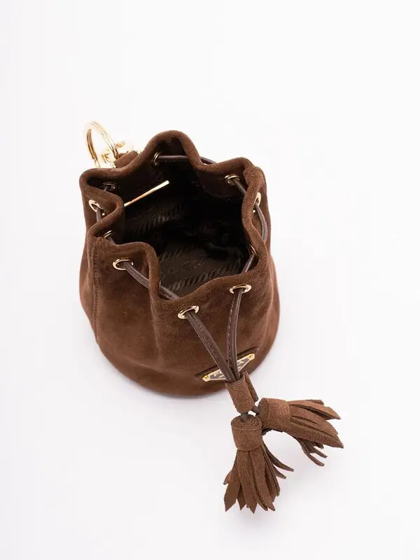 Prada Suede Drawstring Pouch With Tassel Accents