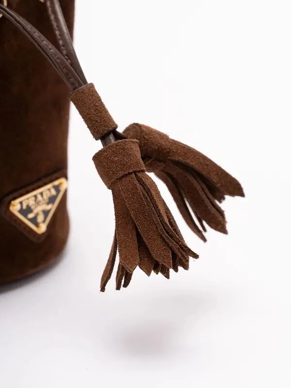 Prada Suede Drawstring Pouch With Tassel Accents