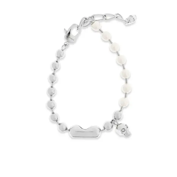 Alexander McQueen Embellished Pearl And Skull Charm Bracelet In Brass - Silver