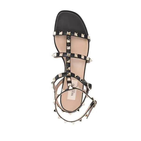Valentino Garavani Calf Leather Rockstud Embellished Sandals - Black