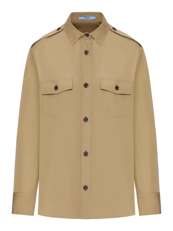 Prada Cotton Poplin Shirt With Epaulettes And Flap Pockets - Multicolor