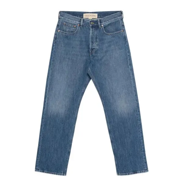 Valentino Garavani Cotton Medium Wash Contrast Stitching Jeans - Blue
