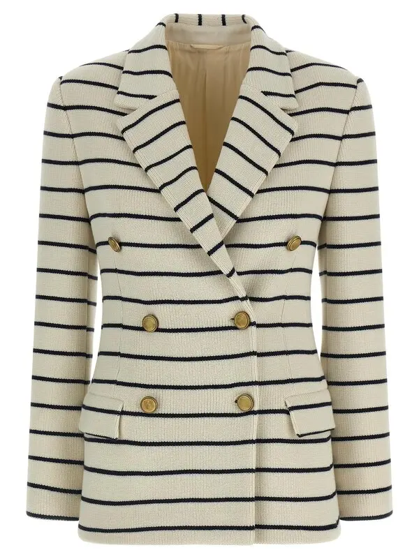 Brunello Cucinelli Double-breasted Striped Knit Blazer - Blue