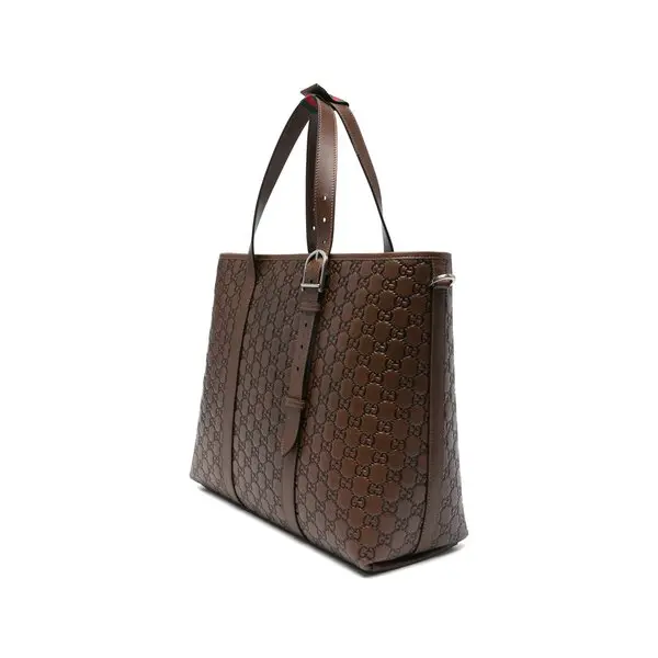 Gucci Embossed Monogram Tote Bag - Brown