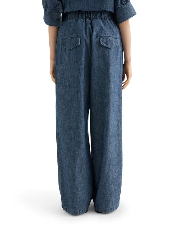 JIL SANDER Wide Leg Trousers In Indigo Cotton Chambray - Blue