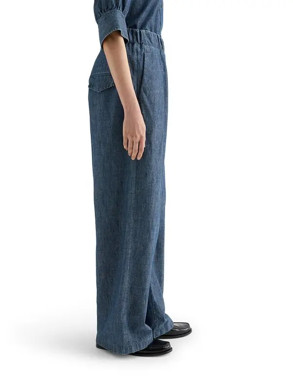 JIL SANDER Wide Leg Trousers In Indigo Cotton Chambray - Blue