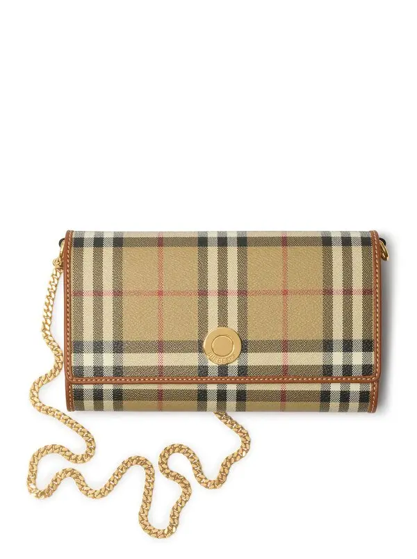 Burberry Check Wallet With Chain ??shoulder Strap - Brown