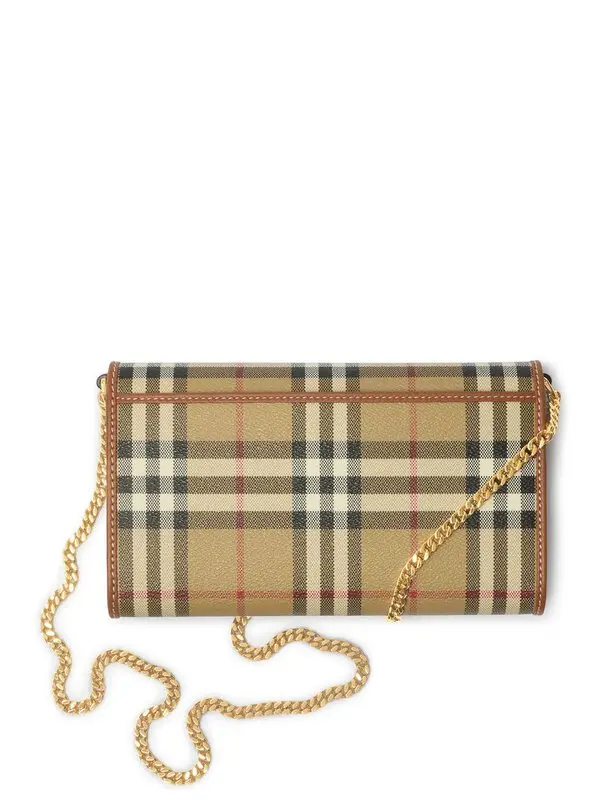 Burberry Check Wallet With Chain ??shoulder Strap - Brown