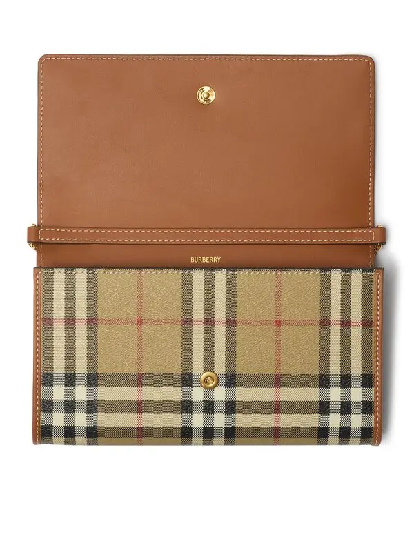 Burberry Check Wallet With Chain ??shoulder Strap - Brown