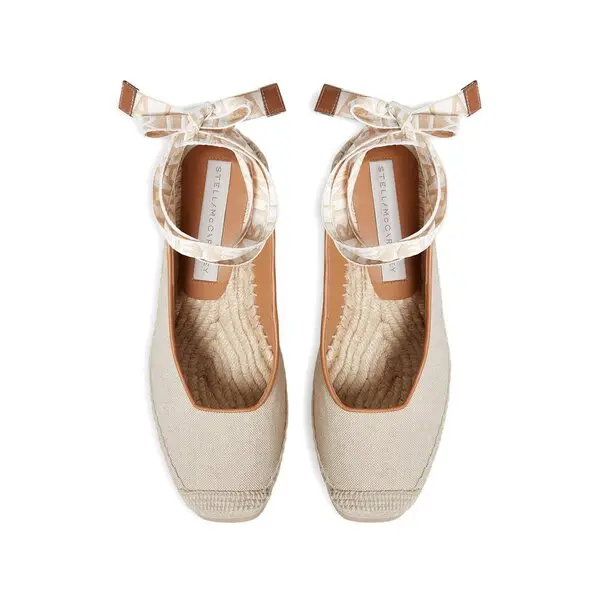 Stella McCartney Woven Raffia Espadrille Wedge Platform Sandals With Tie Fastening - Cream