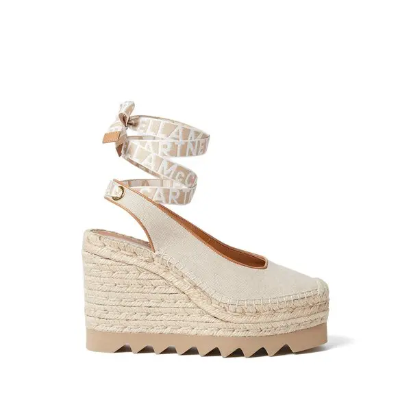 Stella McCartney Woven Raffia Espadrille Wedge Platform Sandals With Tie Fastening - Cream