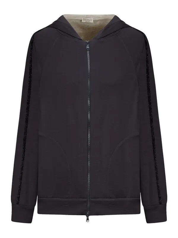Brunello Cucinelli Cotton And Silk Blend Hooded Top With Monili Detail - Multicolor