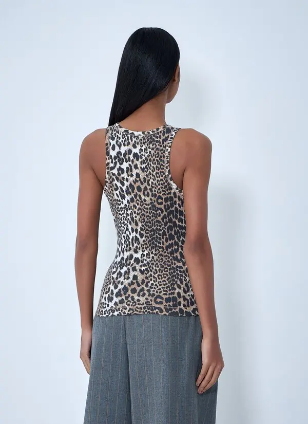 GANNI Leopard Print Ribbed Tank Top - Brown