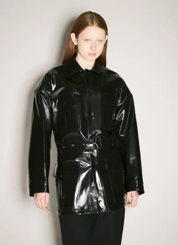 Saint Laurent Saharienne Jacket In Glossy Coated Cotton - Black