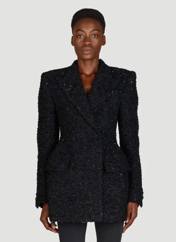 Balenciaga Hourglass Jacket In Wool-blend Tweed - Black