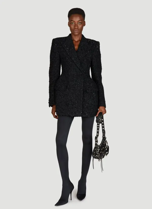 Balenciaga Hourglass Jacket In Wool-blend Tweed - Black