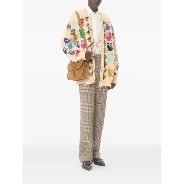 Valentino Garavani Wool Jacquard Cat Motif Cardigan - Cream