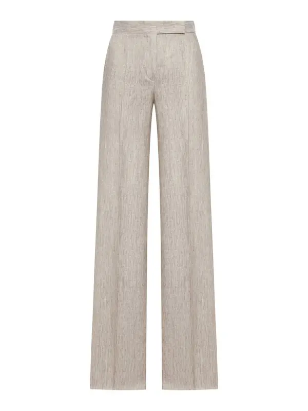 Max Mara Chevron Linen Wide-leg Trousers - Cream