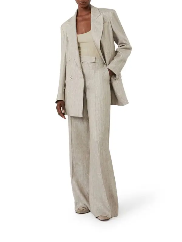 Max Mara Chevron Linen Wide-leg Trousers - Cream
