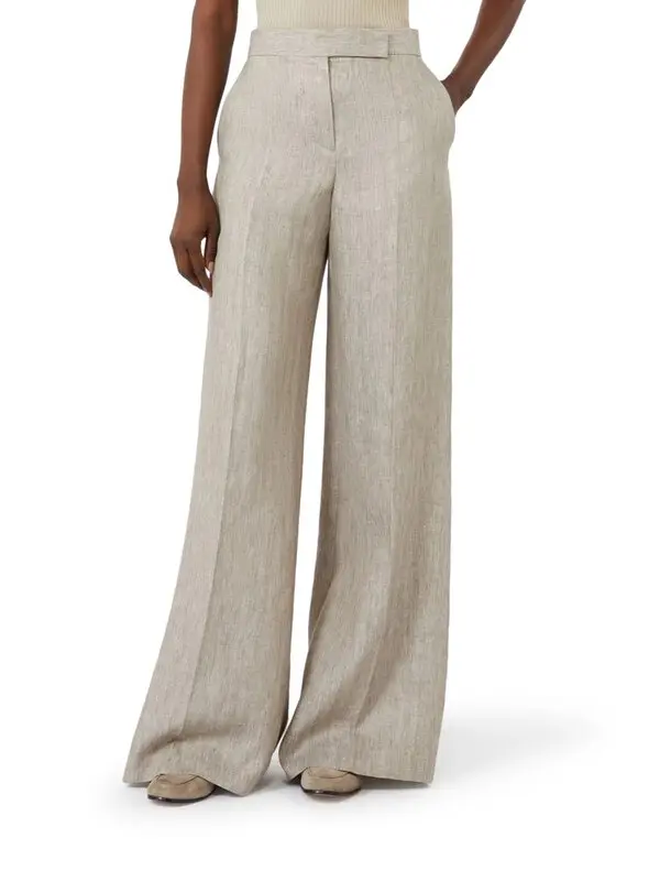 Max Mara Chevron Linen Wide-leg Trousers - Cream