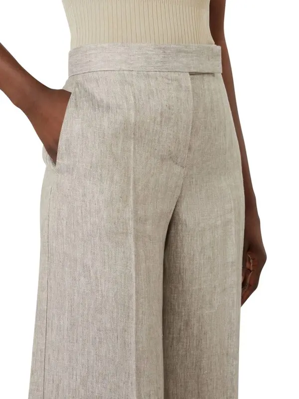 Max Mara Chevron Linen Wide-leg Trousers - Cream