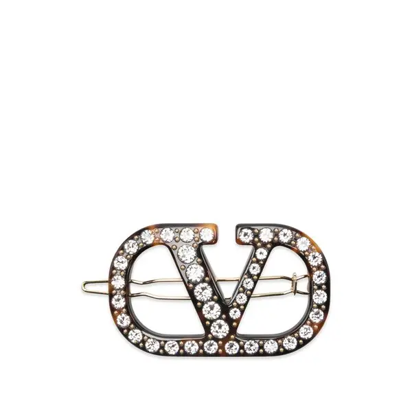 Valentino Garavani Embellished Logo Barrette - Brown