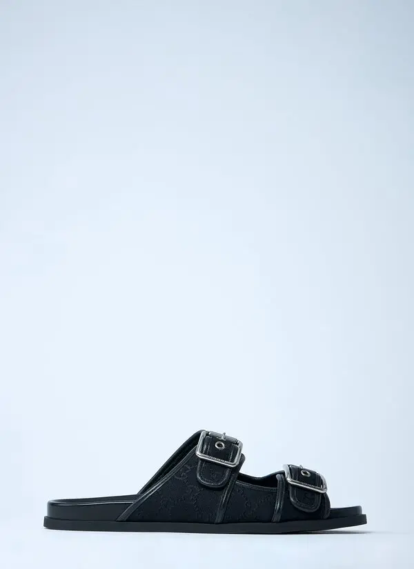 Gucci Gg Motif Slide Sandals With Buckle Fastening