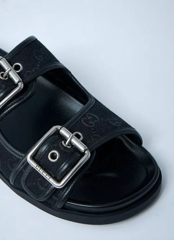 Gucci Gg Motif Slide Sandals With Buckle Fastening