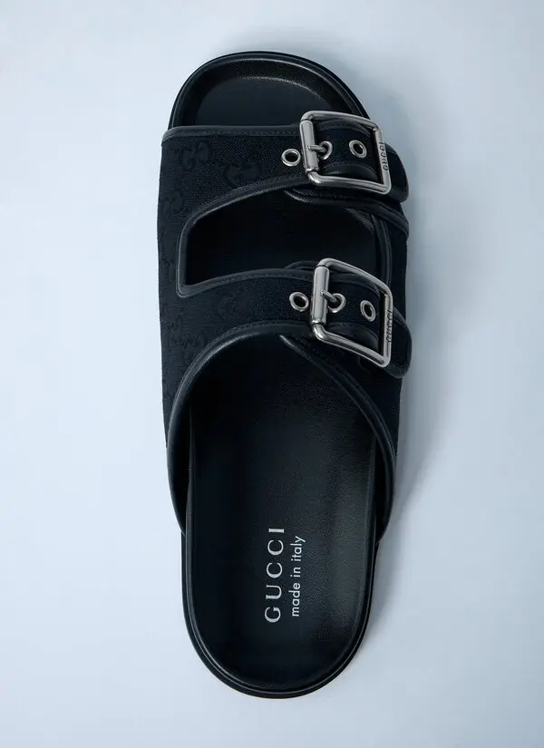 Gucci Gg Motif Slide Sandals With Buckle Fastening