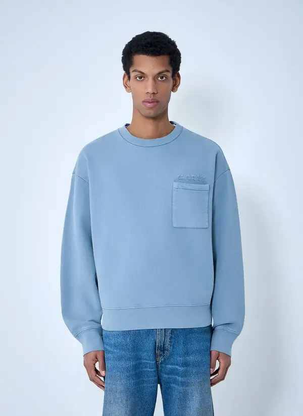 Marni Cotton Jersey Crewneck Sweatshirt With Chest Pocket - Blue