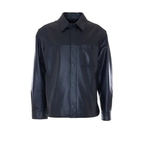Loewe Leather Shirt With Mini Anagram Logo - Black