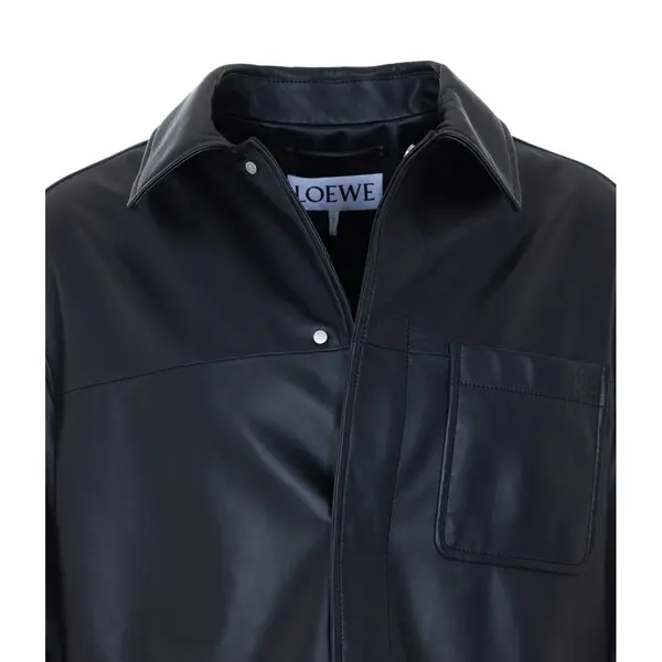 Loewe Leather Shirt With Mini Anagram Logo - Black