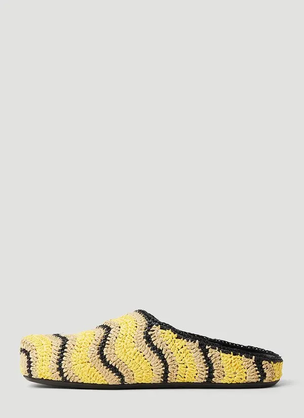 Marni Raffia Fussbett Mules With Scalloped Stripe Motif - Yellow