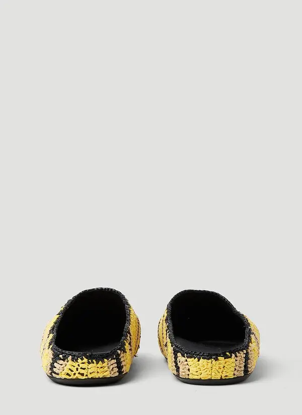 Marni Raffia Fussbett Mules With Scalloped Stripe Motif - Yellow