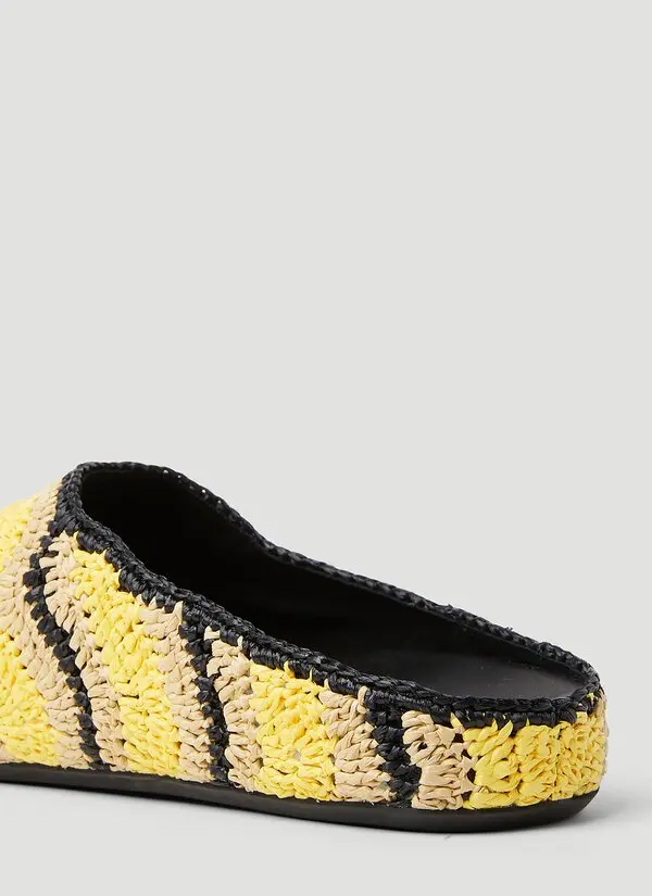 Marni Raffia Fussbett Mules With Scalloped Stripe Motif - Yellow