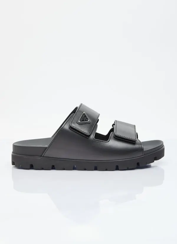 Prada Logo Plaque Leather Slides