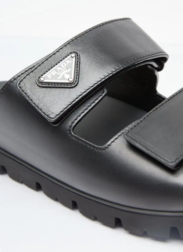 Prada Logo Plaque Leather Slides