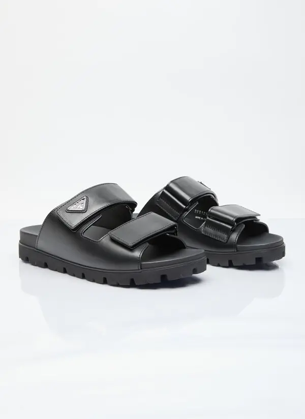 Prada Logo Plaque Leather Slides