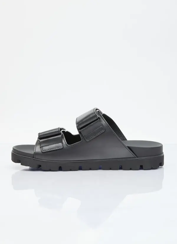 Prada Logo Plaque Leather Slides