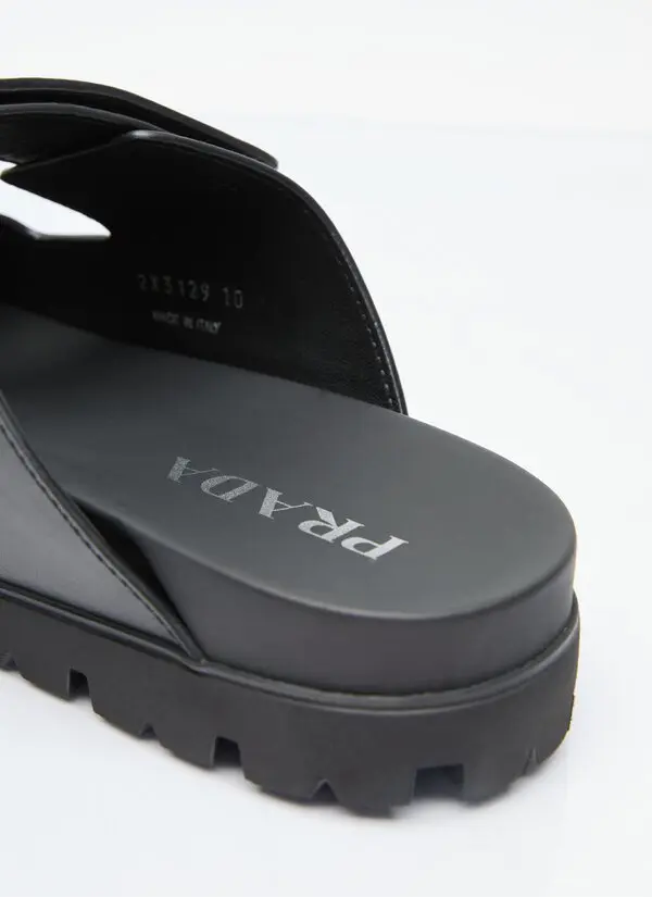 Prada Logo Plaque Leather Slides