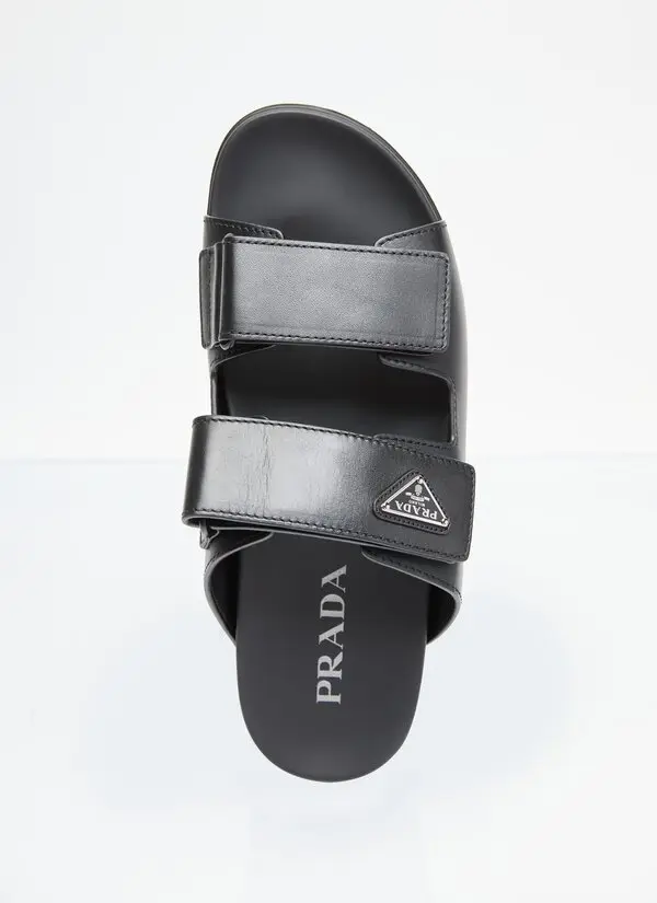 Prada Logo Plaque Leather Slides