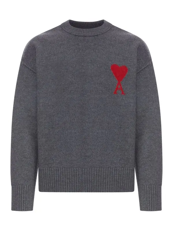 AMI Paris De Coeur Embroidered Merino Wool Sweater - Multicolor