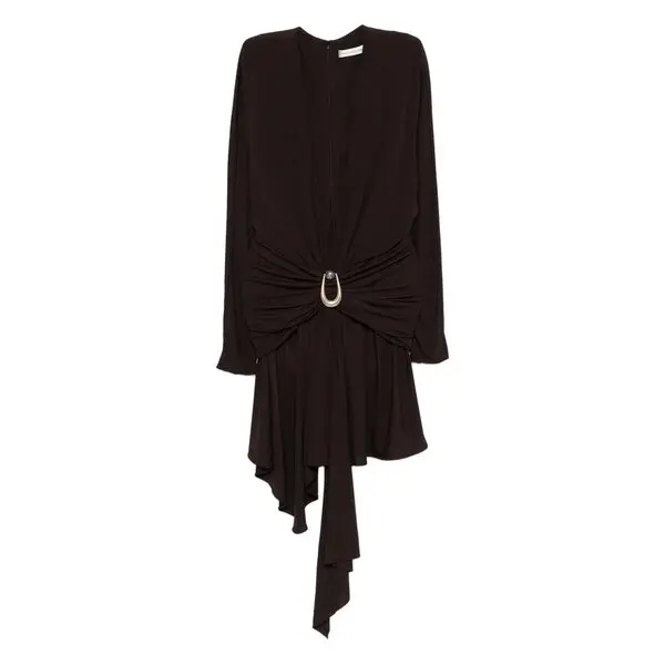 Christopher Esber Long Sleeve Draped Dress With Ring Detail - Brown