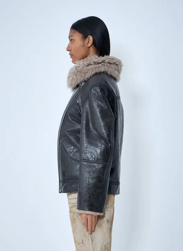 Acne Studios Leather Shearling Jacket - Gray