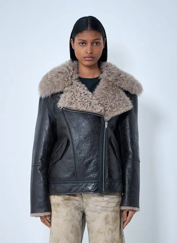 Acne Studios Leather Shearling Jacket - Gray